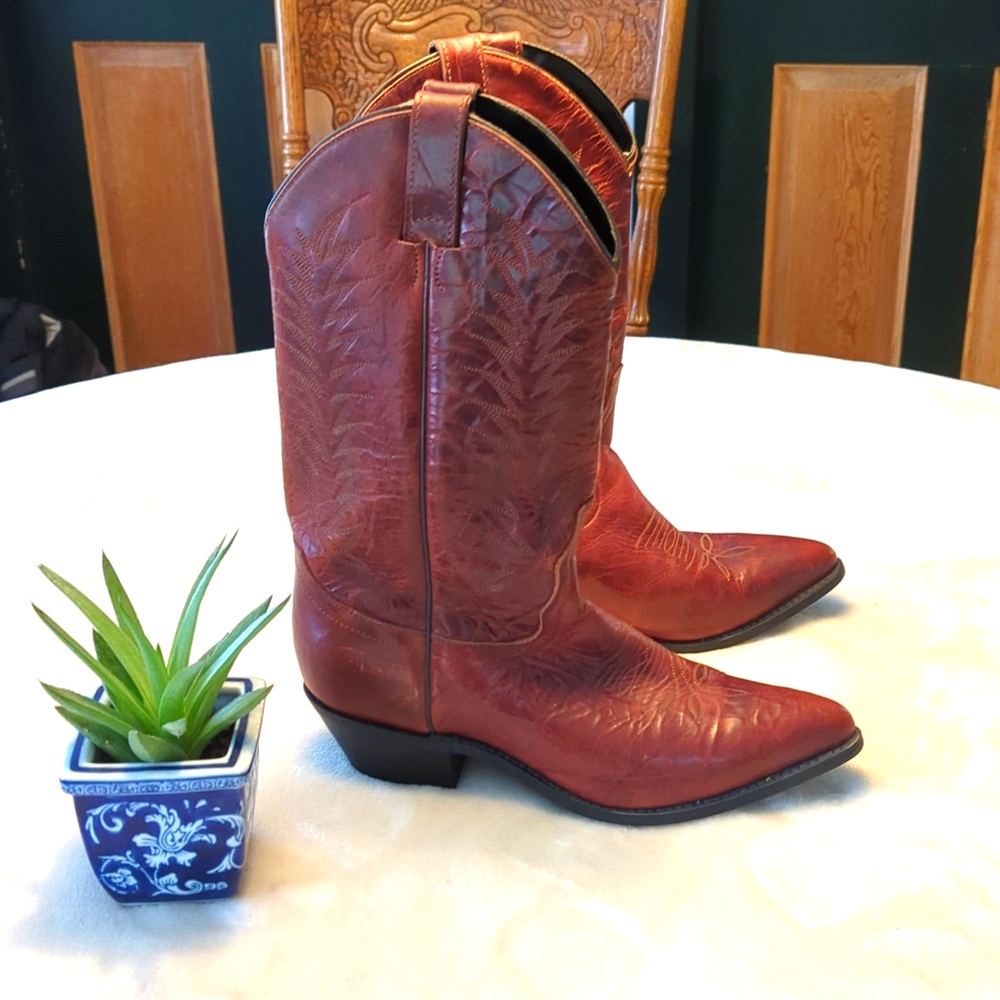 Vintage Justin Diamond J Brown Leather Cowboy Boots - Gem